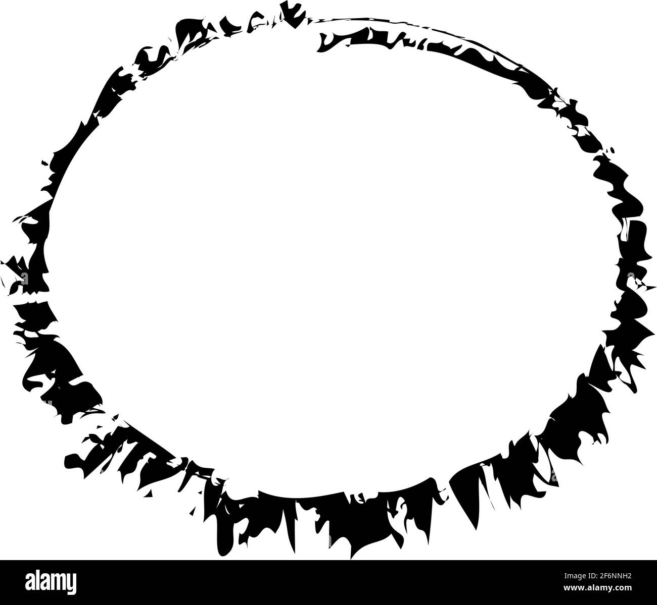 Black and white grungy, grunge circle contour. Abstract textured oval ...