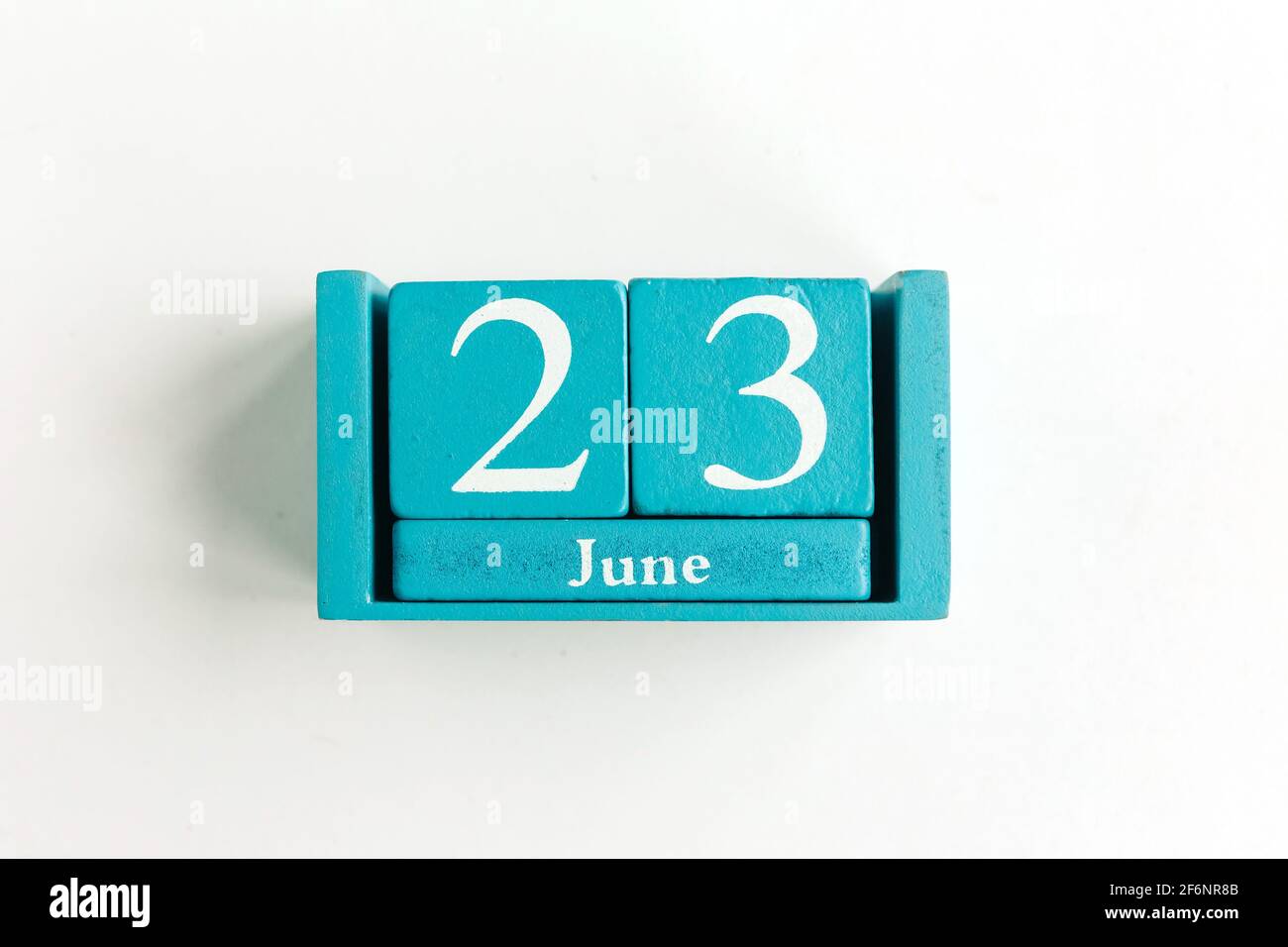 June 23. Blue cube calendar with month date isolated on white ...