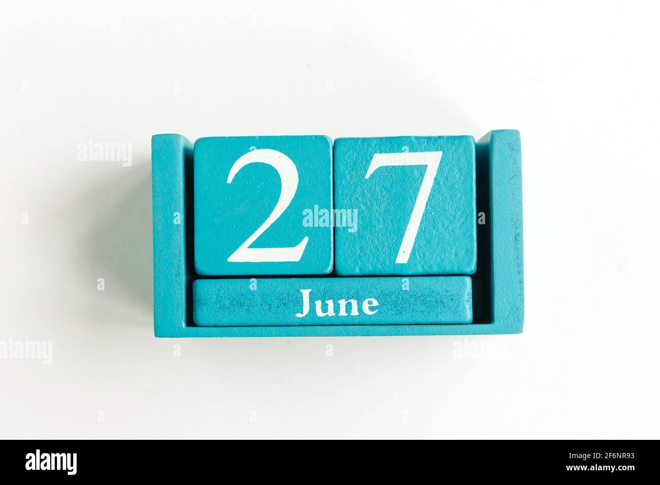 June 27. Blue cube calendar with month date isolated on white ...