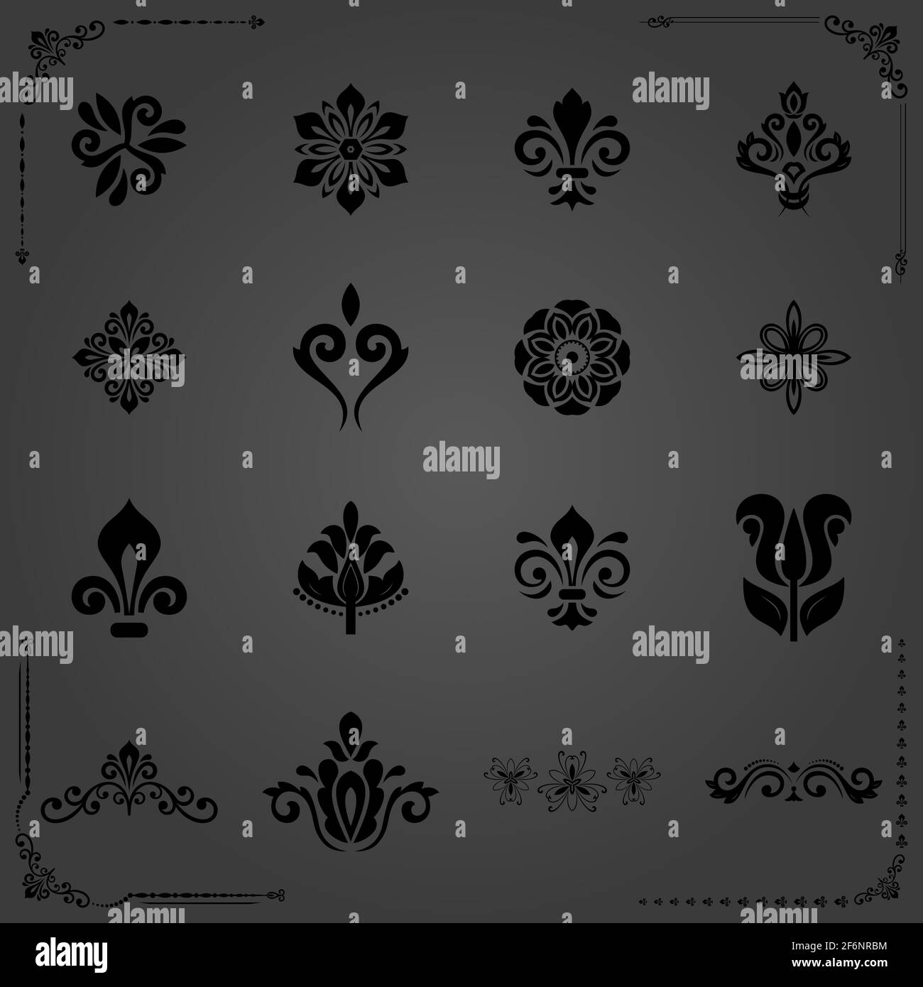 Vintage set of floral elements. Different black elements for ...