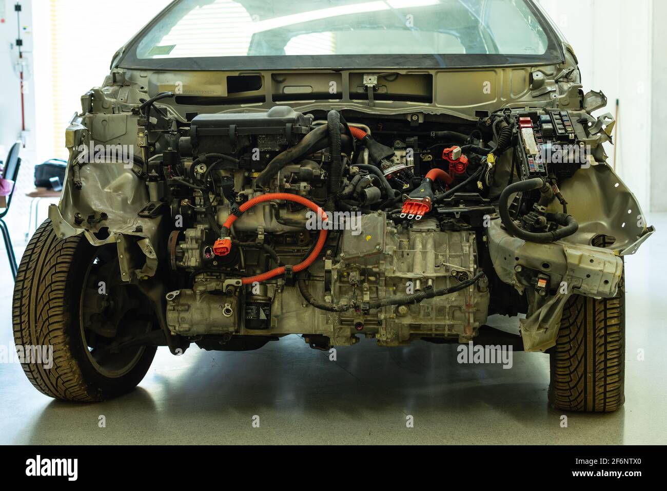 Inside the bonnet of a hybrid electric car Stock Photo - Alamy