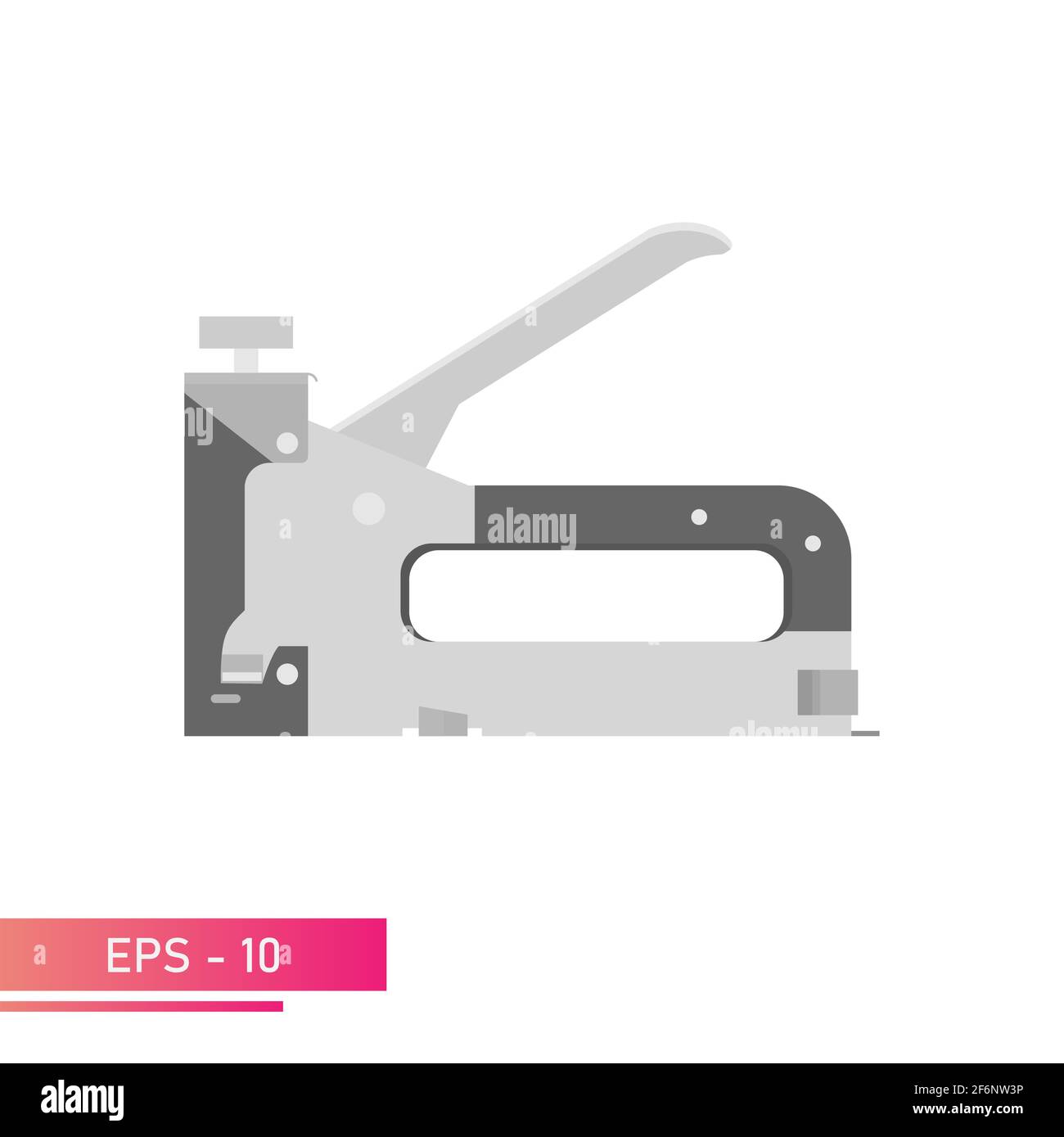 Construction stapler in a metal case. Realistic design. On a white ...