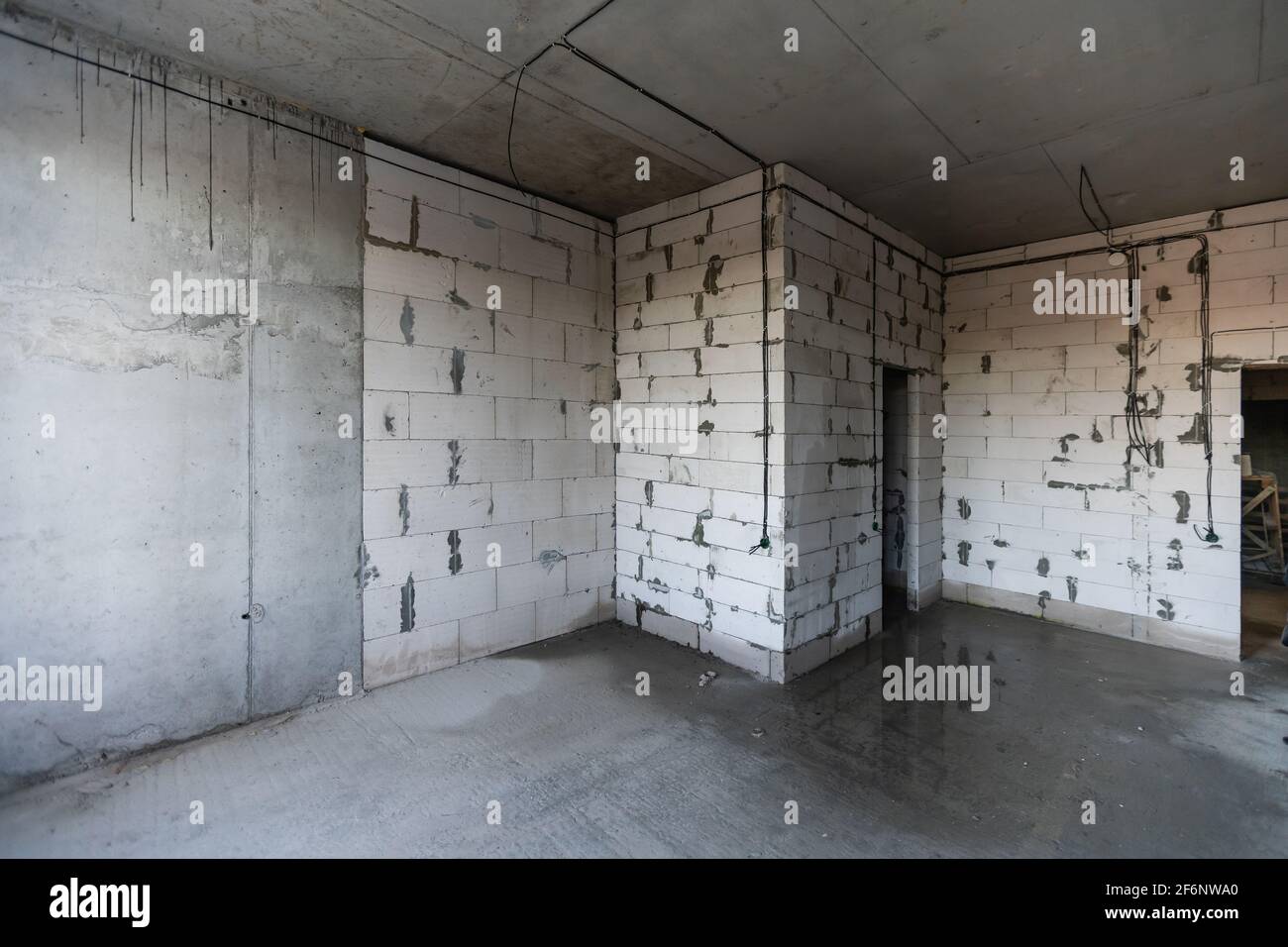 The Interior of the new room without finishing in the newly built high ...