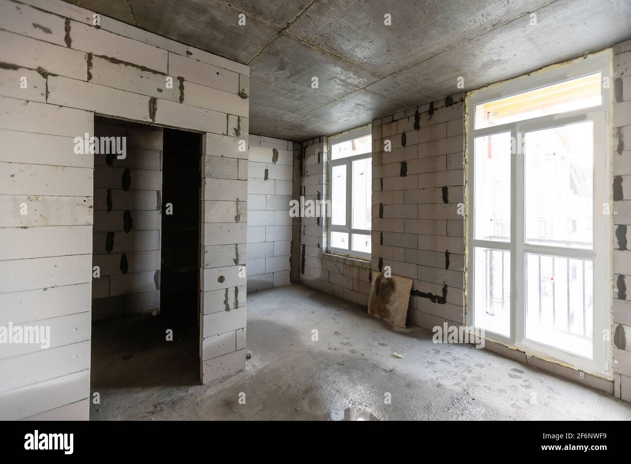 The Interior of the new room without finishing in the newly built high ...