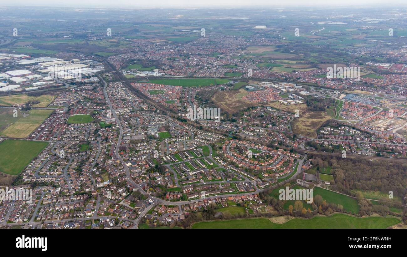 Aerial drone photo of a typical residential housing estate in England ...