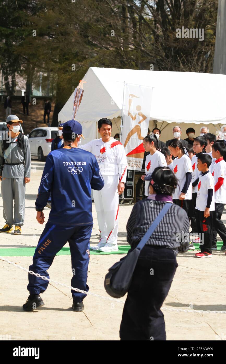 Iida, Japan, 02/04/2021, Olympic torch event in iida city. The torch ...