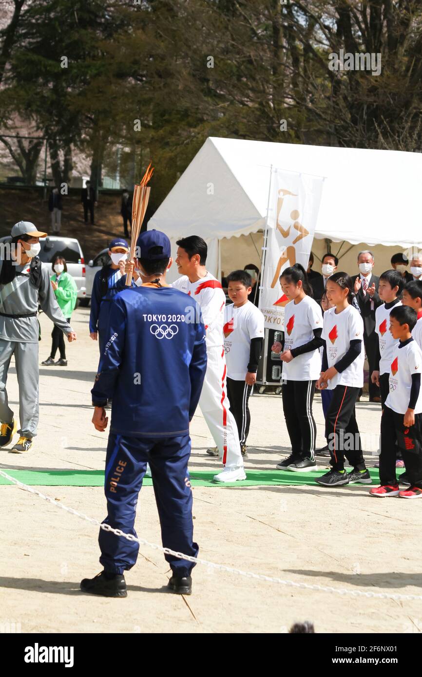 Iida, Japan, 02/04/2021, Olympic torch event in iida city. The torch ...