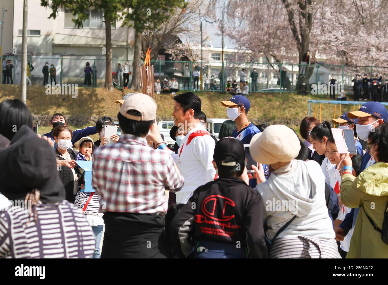 Iida, Japan, 02/04/2021, Olympic torch event in iida city. The torch ...