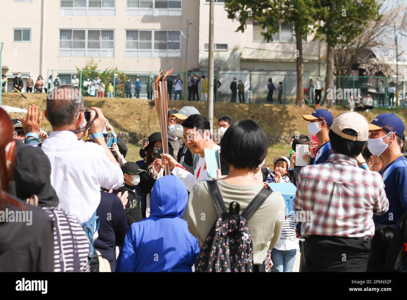 Iida, Japan, 02/04/2021, Olympic torch event in iida city. The torch ...