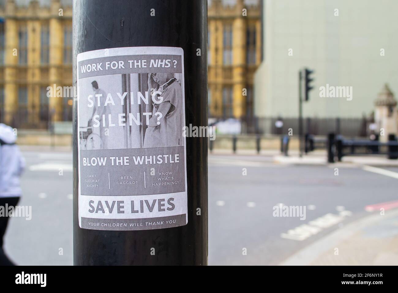 WESTMINSTER, LONDON, ENGLAND- 31 March 2021: Save the children sticker ...