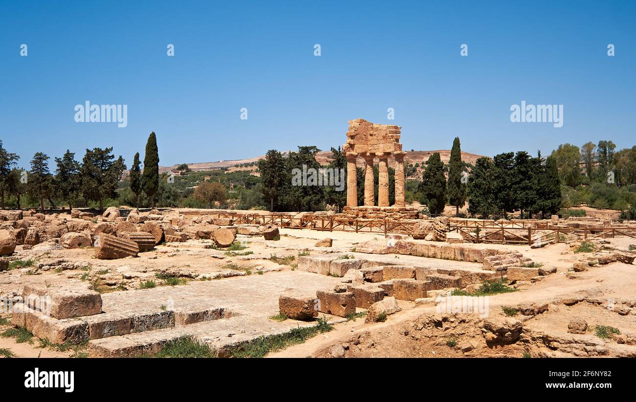 The temple of Castor and Pollux, Dioscuri brothers. It has only four ...