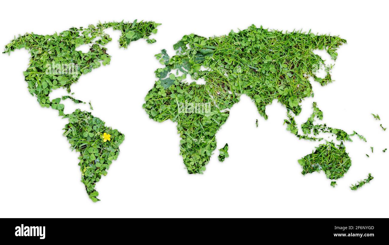 Grass World Map Ecological Map Of The World In Green Grass Isolated On