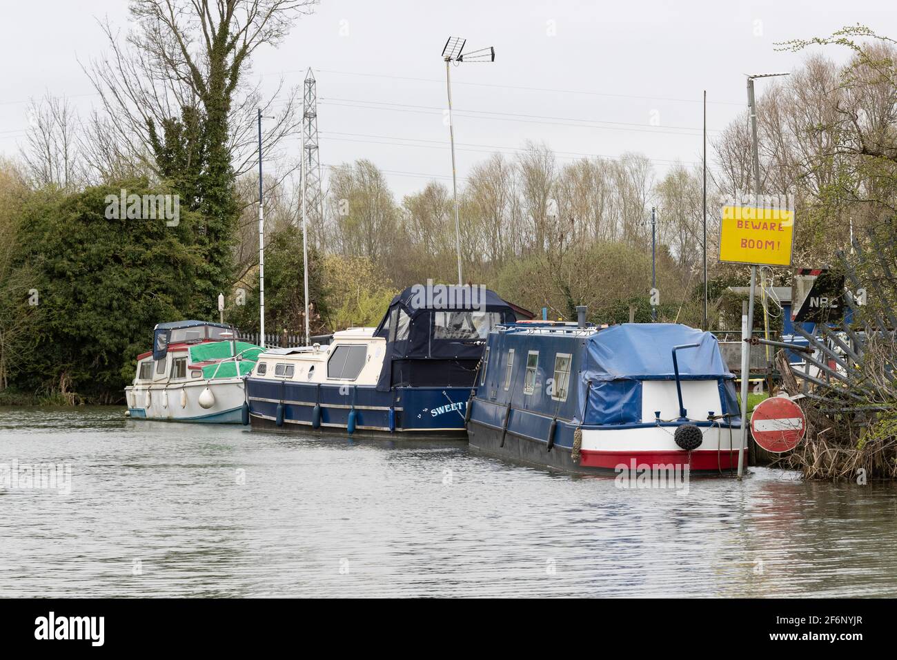 Northampton boat club on the river Nene on a dull spring morning, Nene ...
