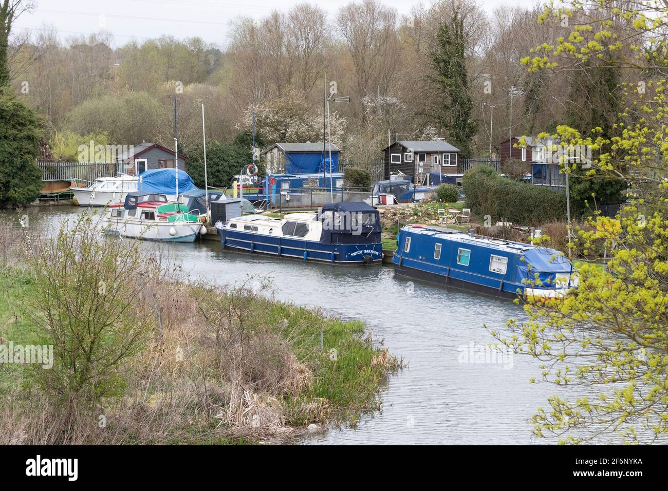 Northampton boat club on the river Nene on a dull spring morning, Nene ...