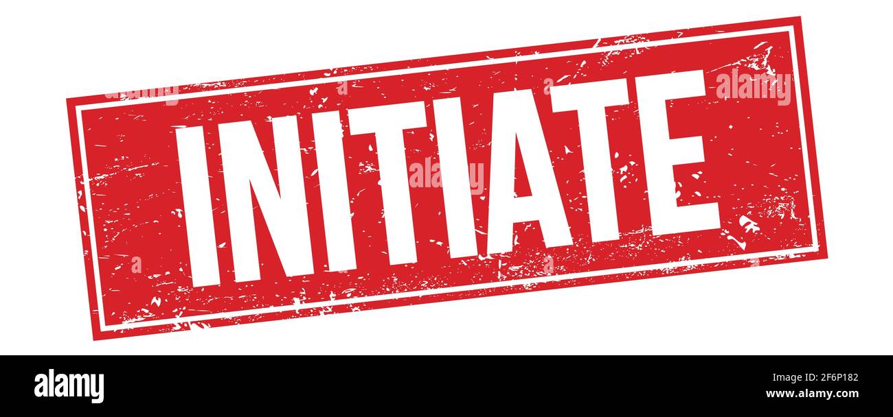 INITIATE text on red grungy rectangle stamp sign Stock Photo - Alamy