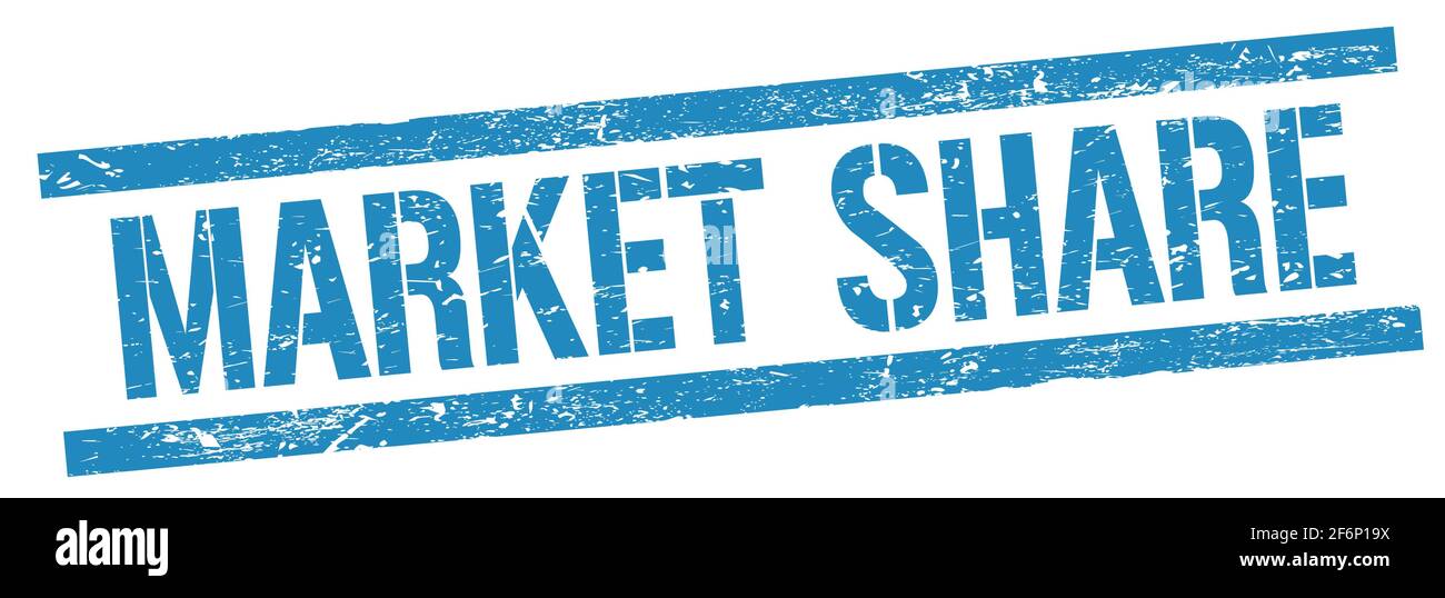 MARKET SHARE text on blue grungy rectangle stamp sign Stock Photo - Alamy