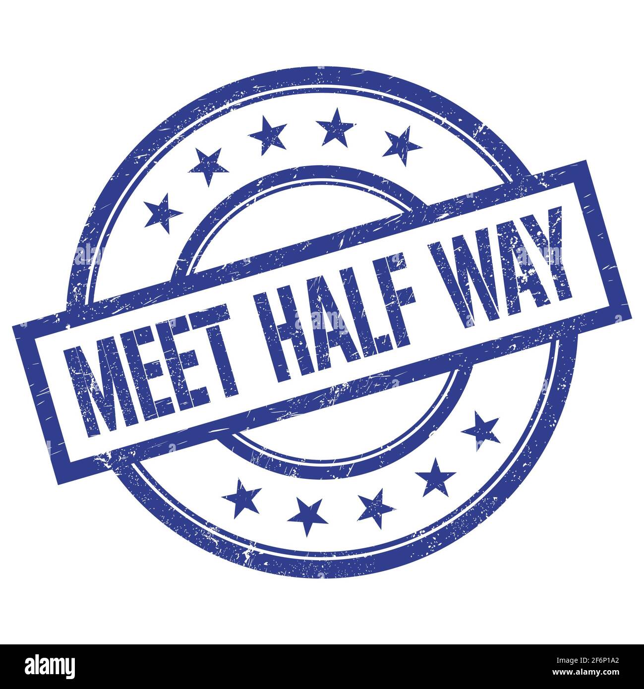 MEET HALF WAY text written on blue round vintage rubber stamp Stock ...