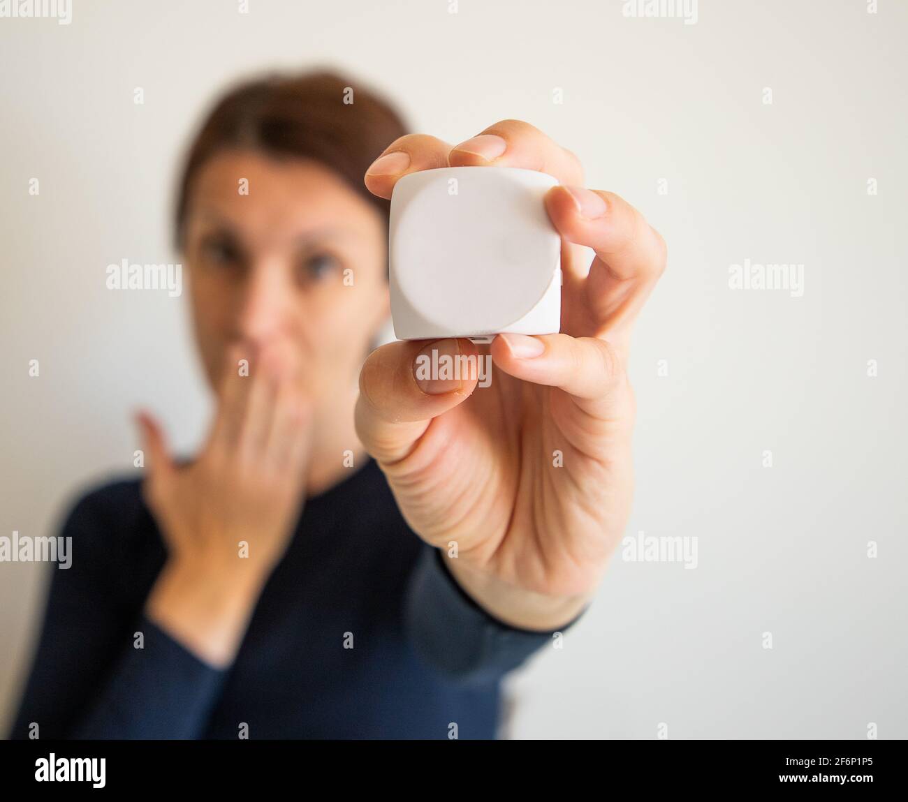 Shocked and surprised young woman empty space to write Stock Photo - Alamy