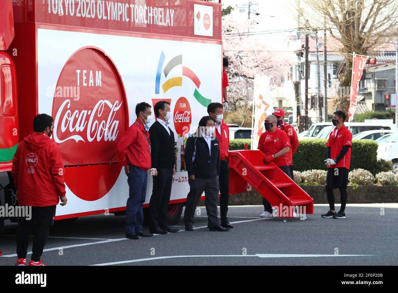 Iida, Japan, 02/04/2021, Olympic torch event in iida city. Front of the ...