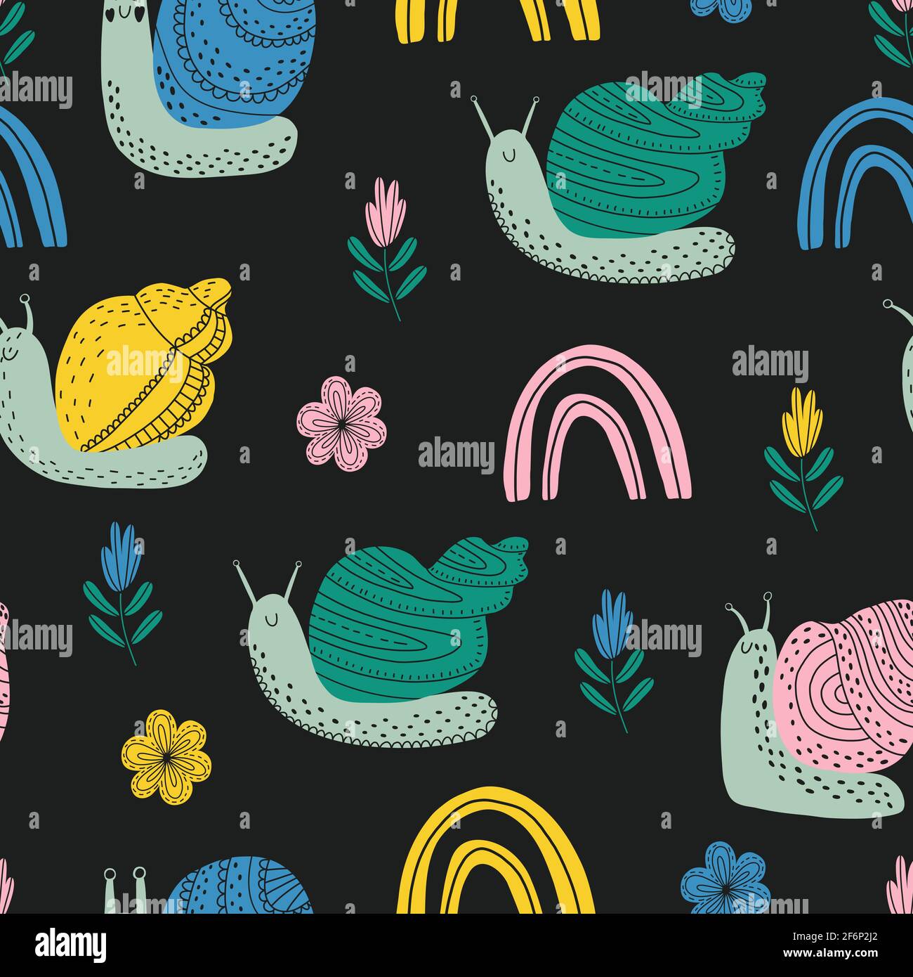 Vector seamless pattern with cute colorful snails Stock Vector Image ...