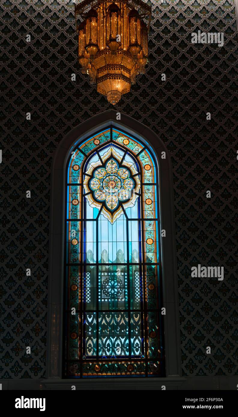 Stained glass window in the Sultan Qaboos Grand Mosque, Muscat, Oman ...