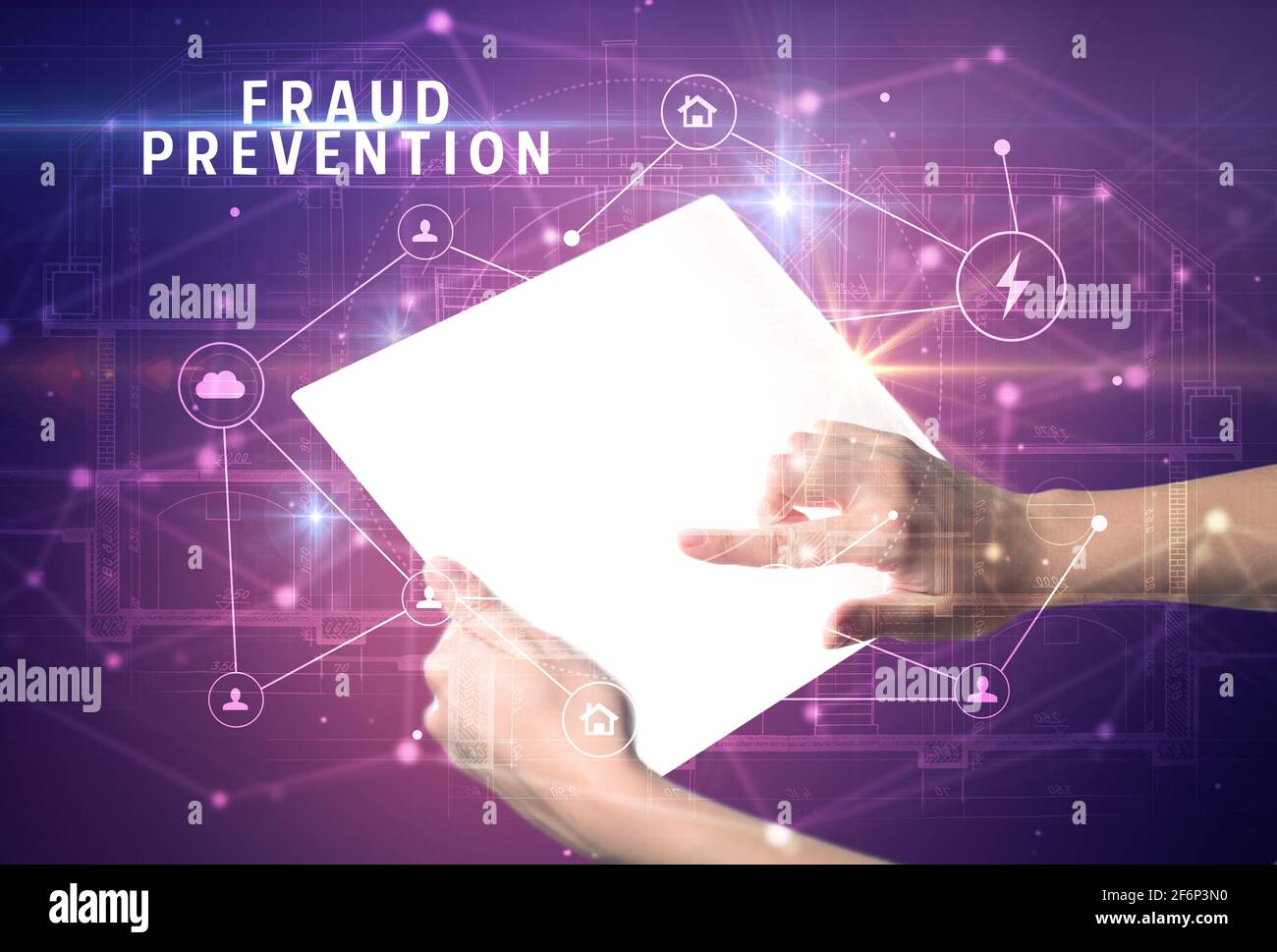 Holding futuristic tablet, security concept Stock Photo - Alamy