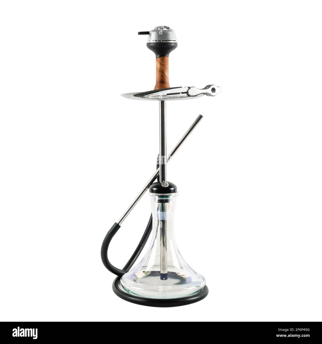 A modern stainless steel hookah is insulated on a white background ...