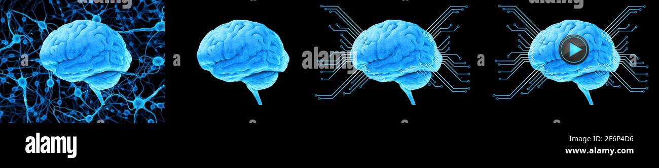 Human brain digital illustration. Electrical activity, flashes and ...