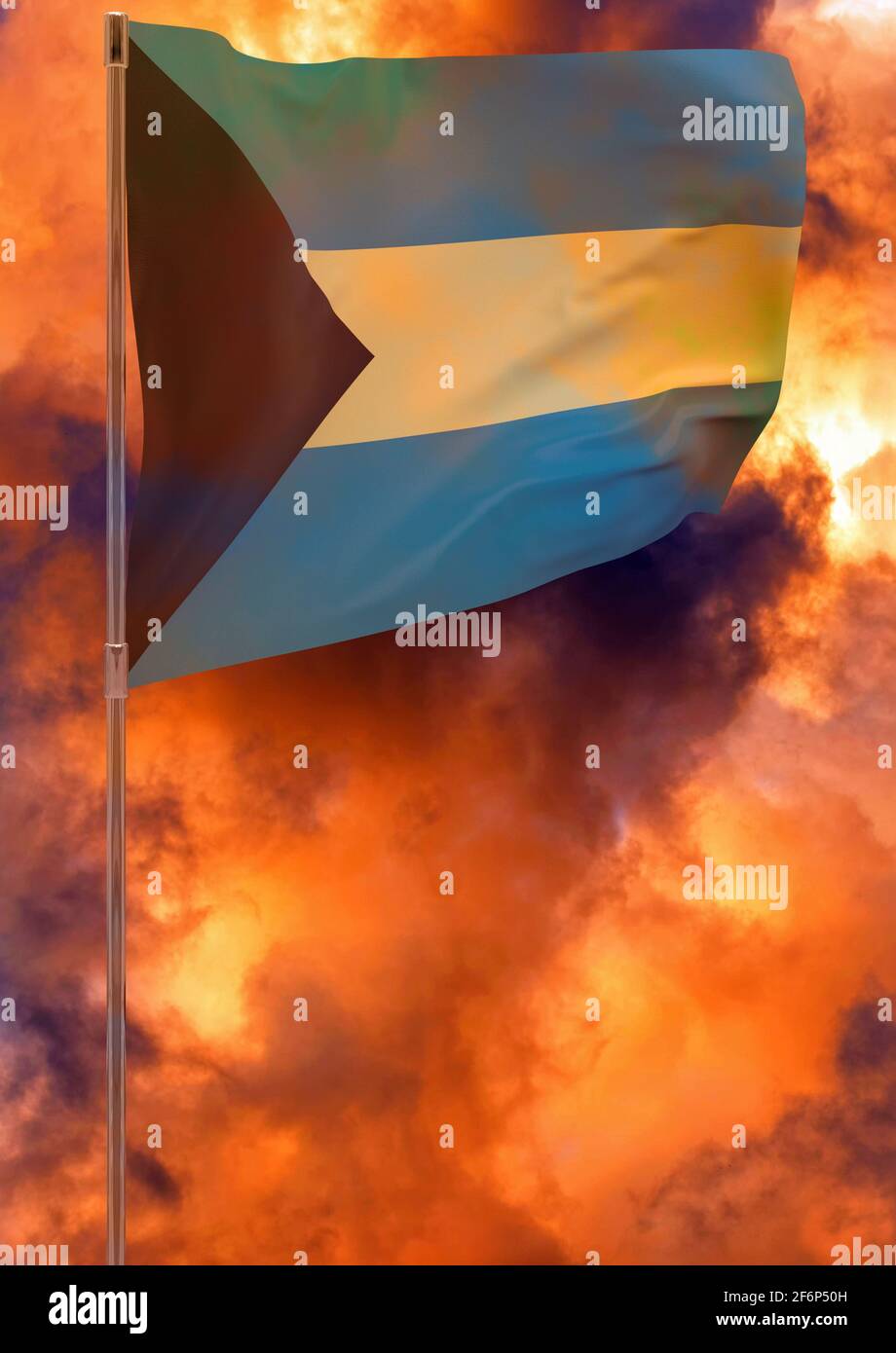 Bahamas flag with sky background. Waving banner. National flag of ...