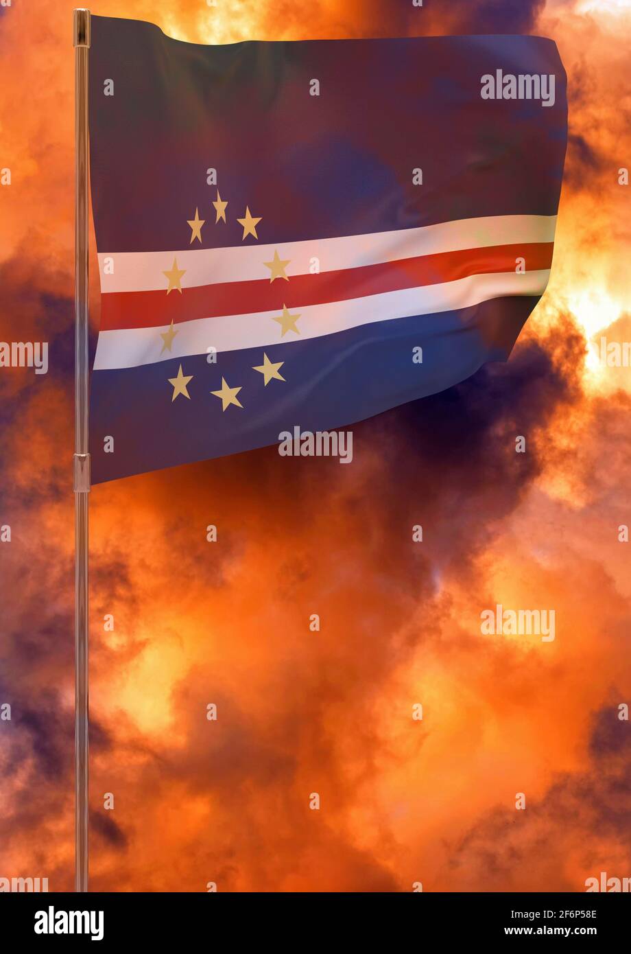Cape Verde flag with sky background. Waving banner. National flag of ...