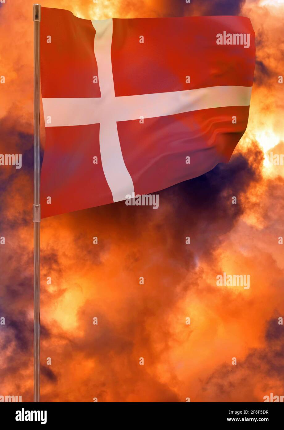 Denmark flag with sky background. Waving banner. National flag of ...