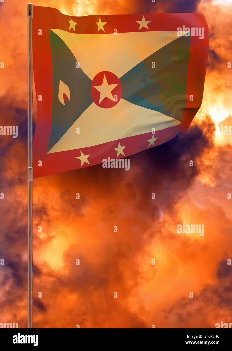 Grenada flag with sky background. Waving banner. National flag of ...