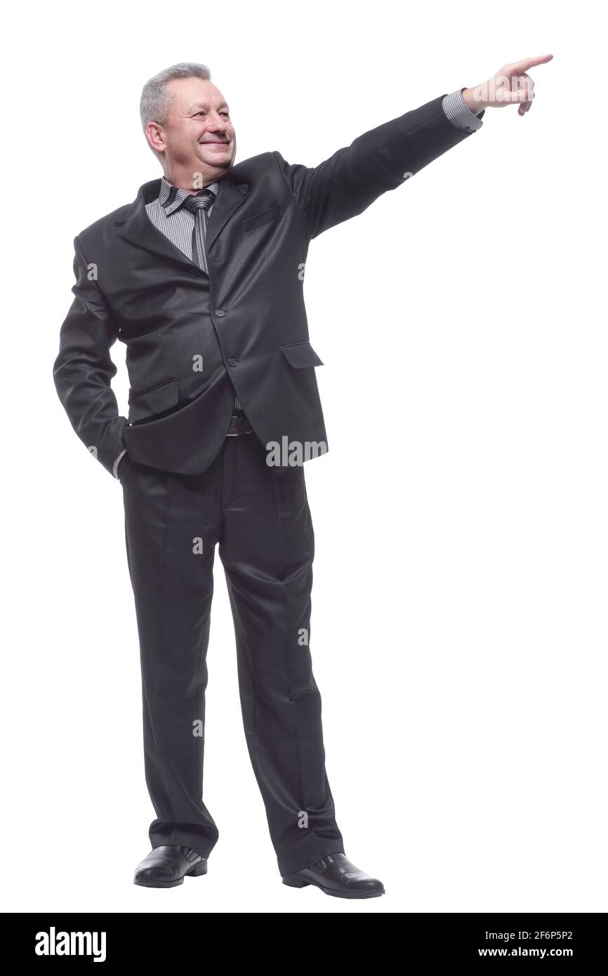 Happy smiling man over white background pointing upwards Stock Photo ...