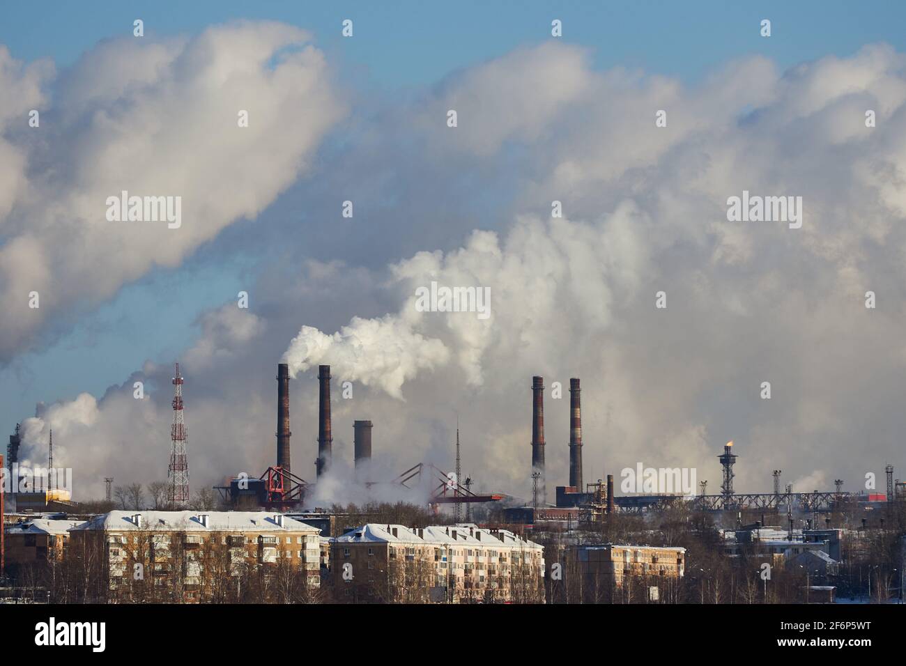 Pollution of atmosphere by factory. Exhaust gases. Environmental ...