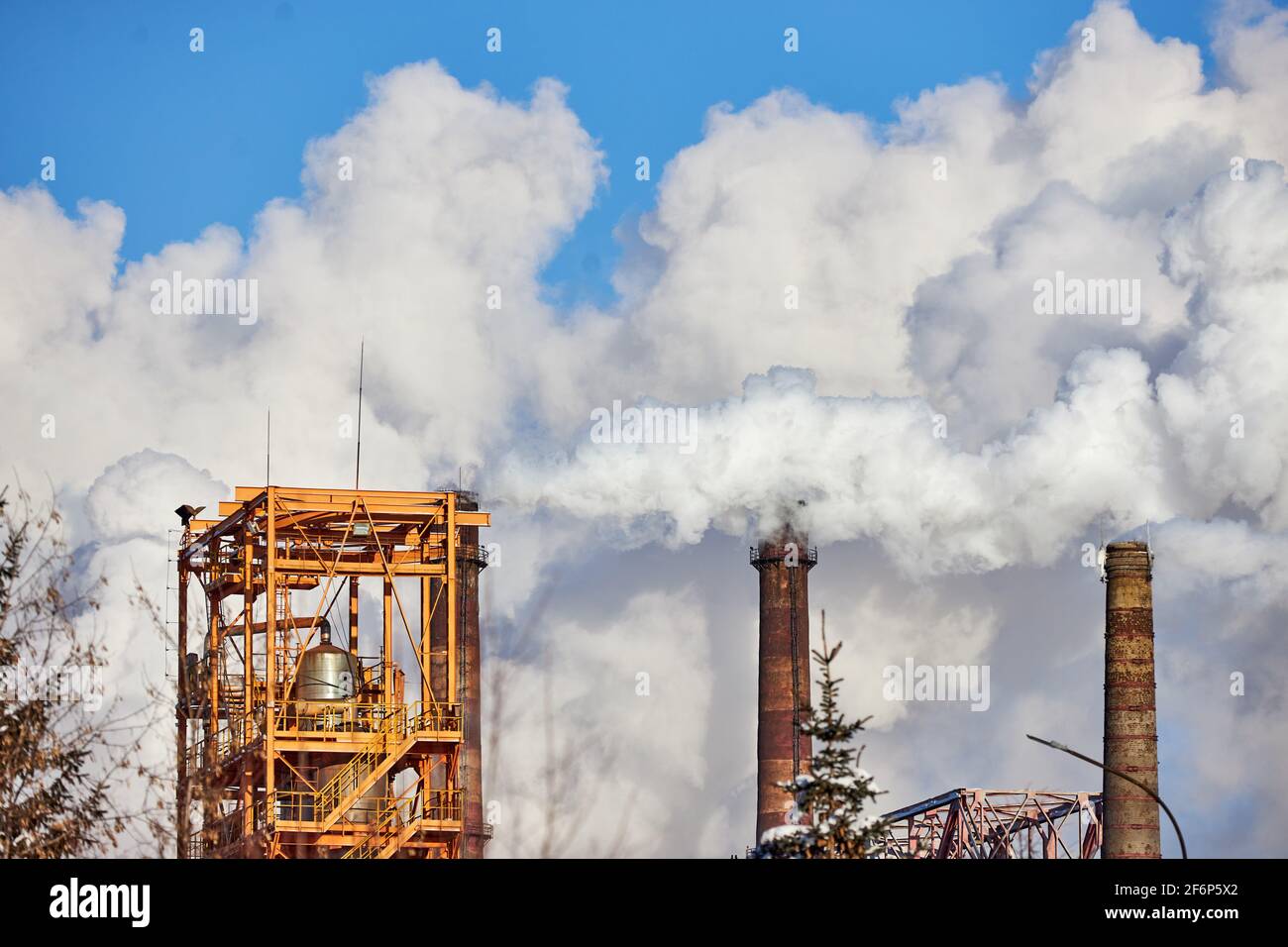 Pollution of atmosphere by factory. Exhaust gases. Environmental ...