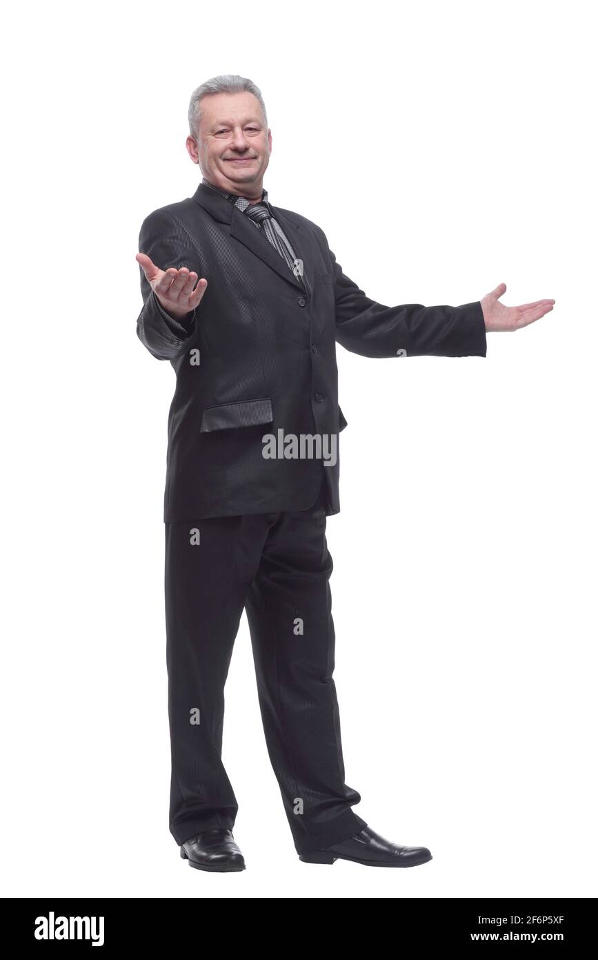 Portrait of successful professional man standing and showing thu Stock ...