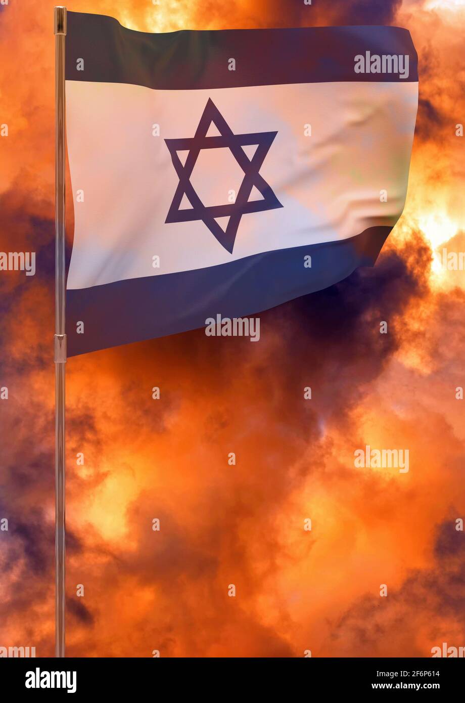 Israel flag with sky background. Waving banner. National flag of Israel ...