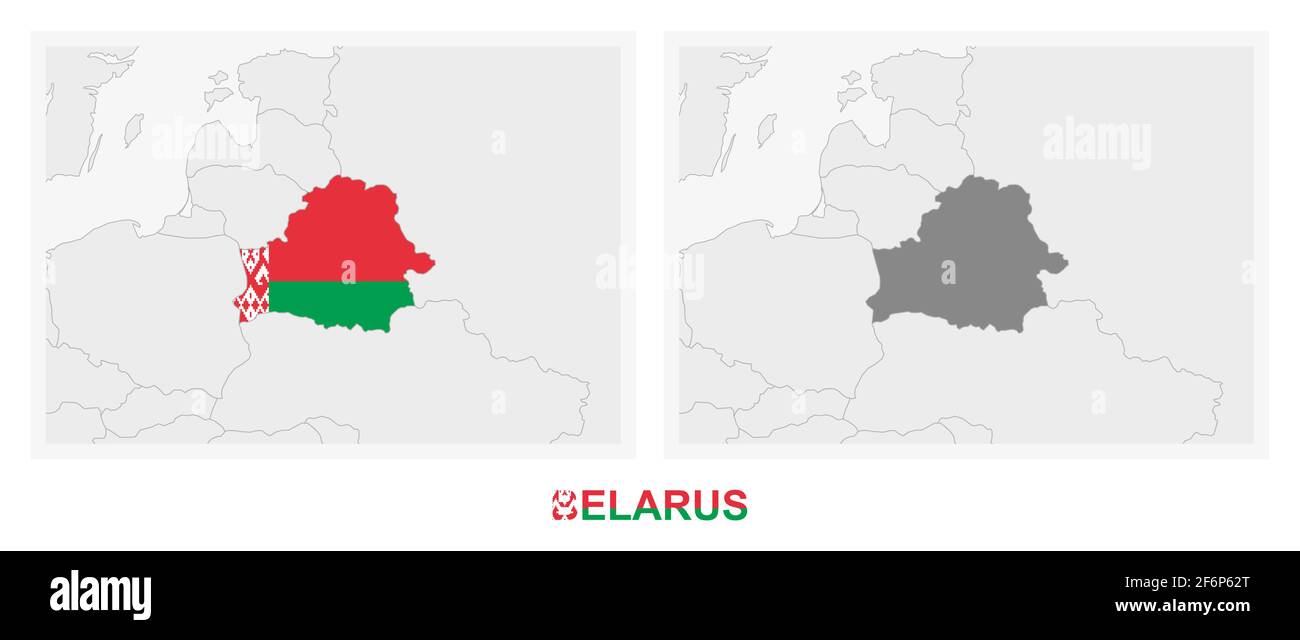 Two versions of the map of Belarus, with the flag of Belarus and ...
