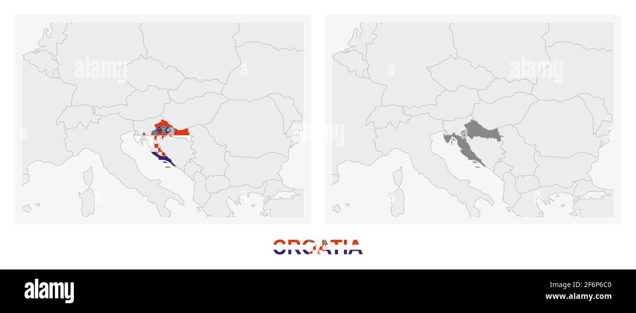 Two versions of the map of Croatia, with the flag of Croatia and ...