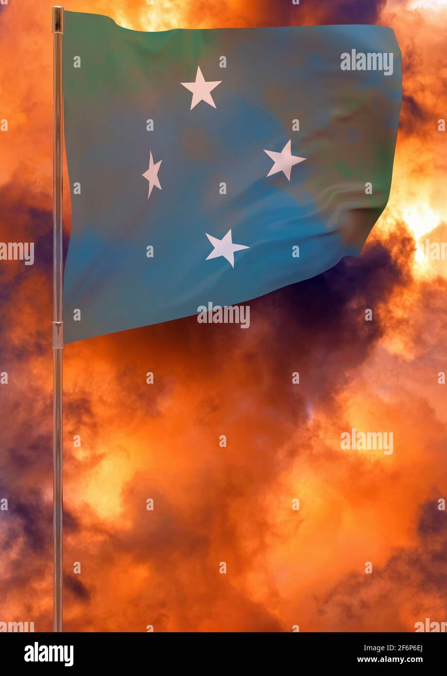 Micronesia flag with sky background. Waving banner. National flag of ...