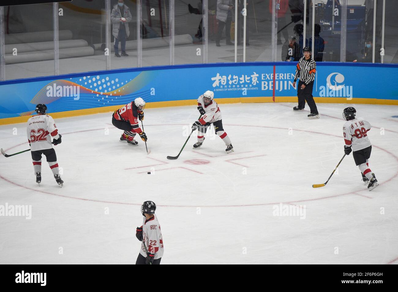 Beijing, China. 2nd Apr, 2021. Players compete during an ice hockey ...