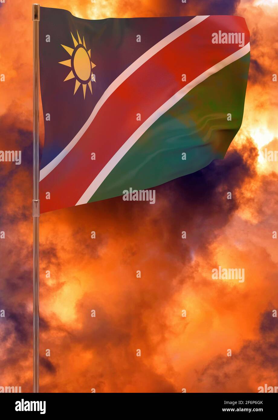 Namibia flag with sky background. Waving banner. National flag of ...