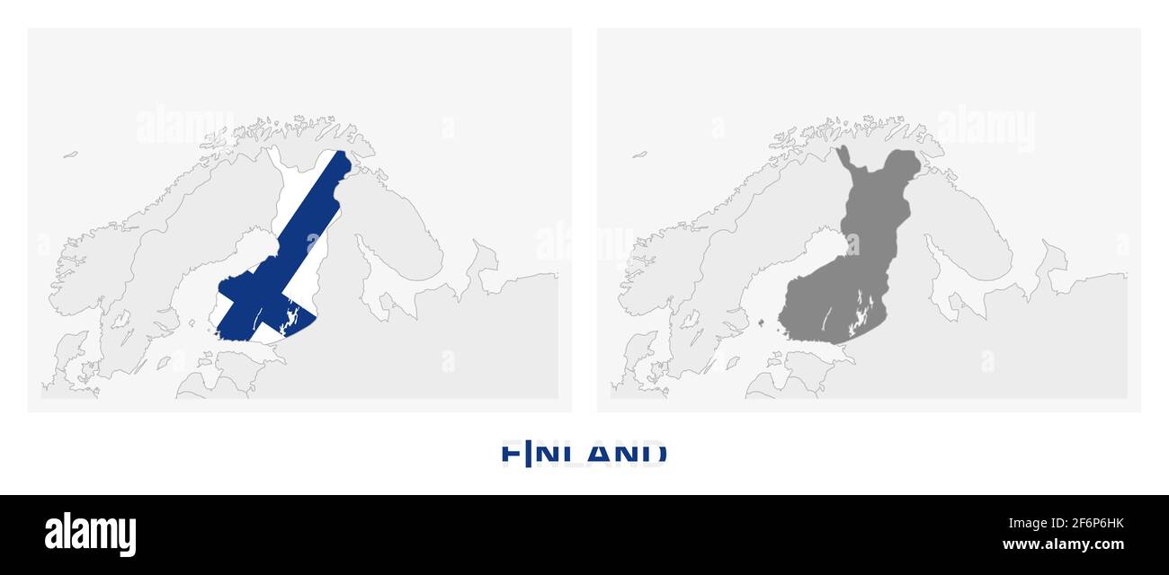Two versions of the map of Finland, with the flag of Finland and ...