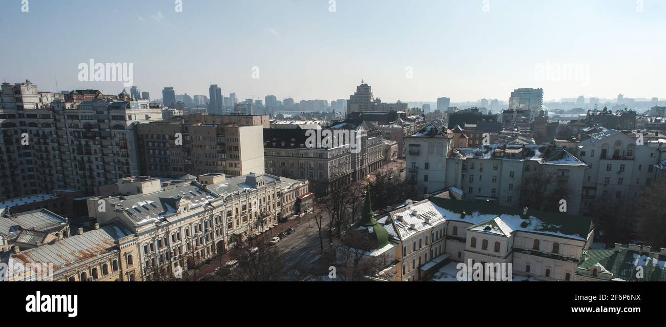 Panorama view of Kiev, the capital of Ukraine. Wide angle perspective ...