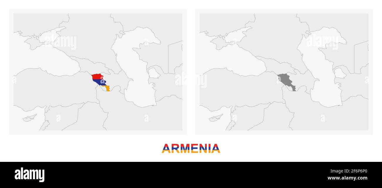 Two versions of the map of Armenia, with the flag of Armenia and ...