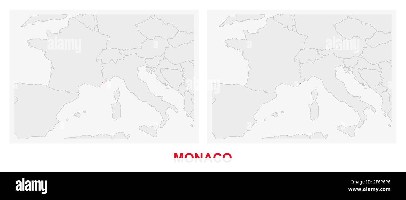 Two versions of the map of Monaco, with the flag of Monaco and ...