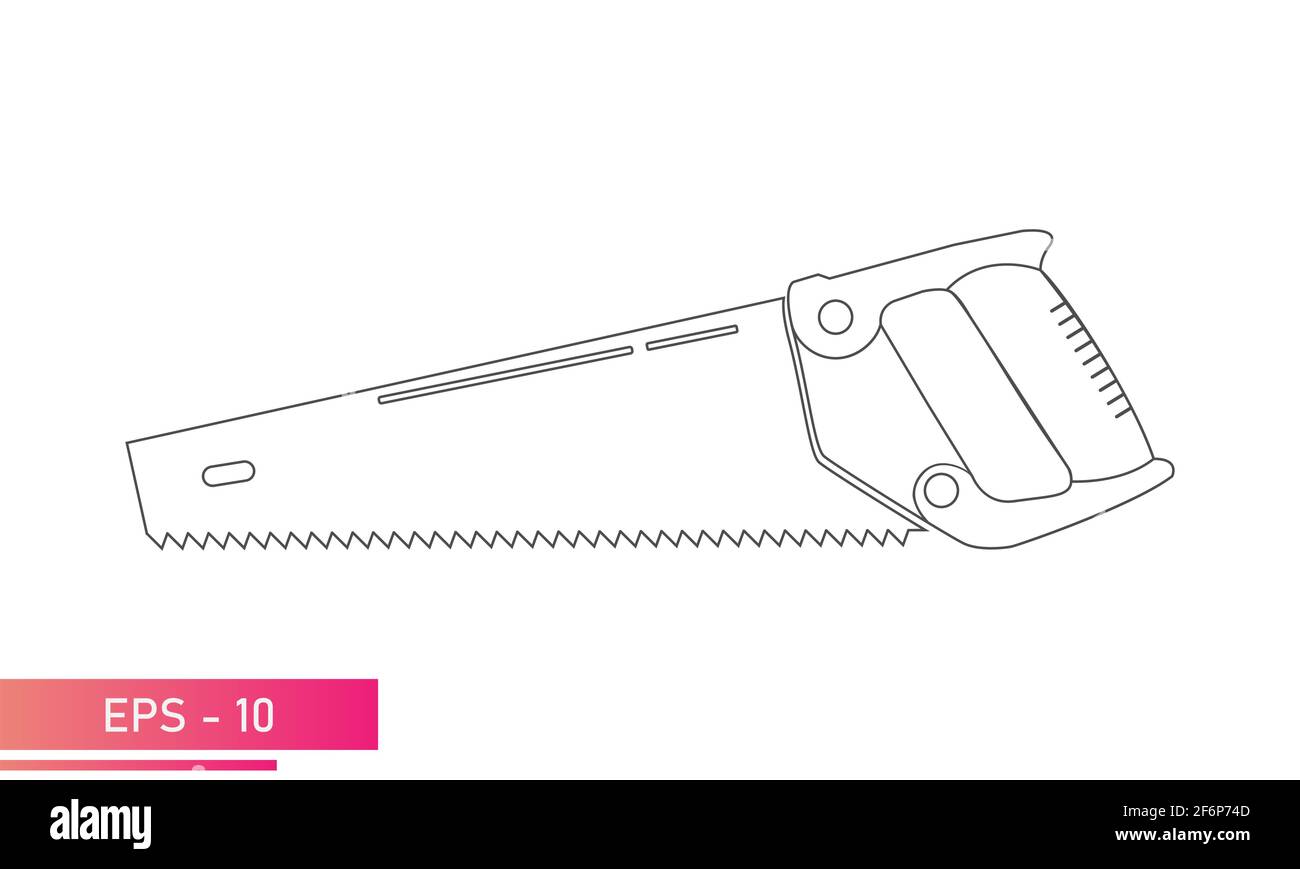 A large, comfortable wood saw. Linear design. On a white background ...