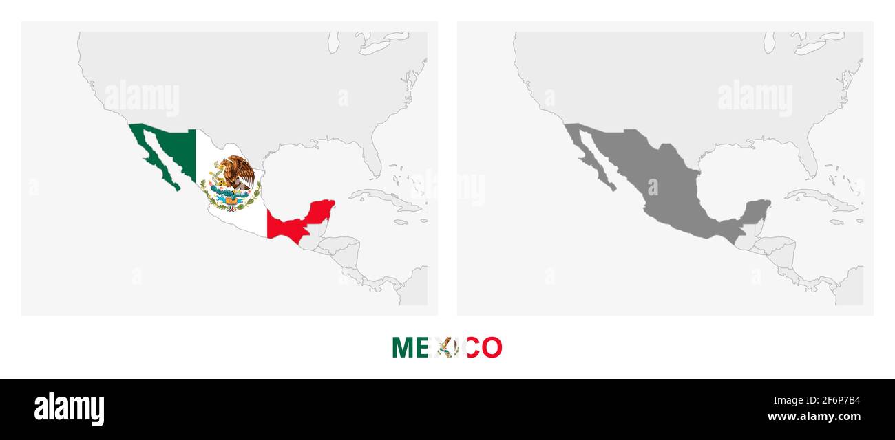 Two versions of the map of Mexico, with the flag of Mexico and ...