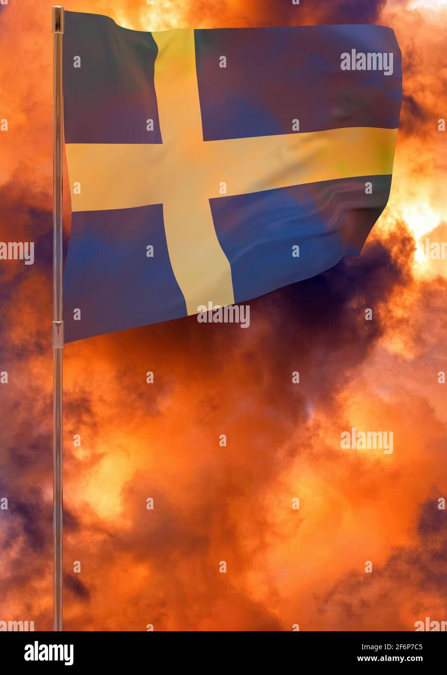 Sweden flag with sky background. Waving banner. National flag of Sweden ...