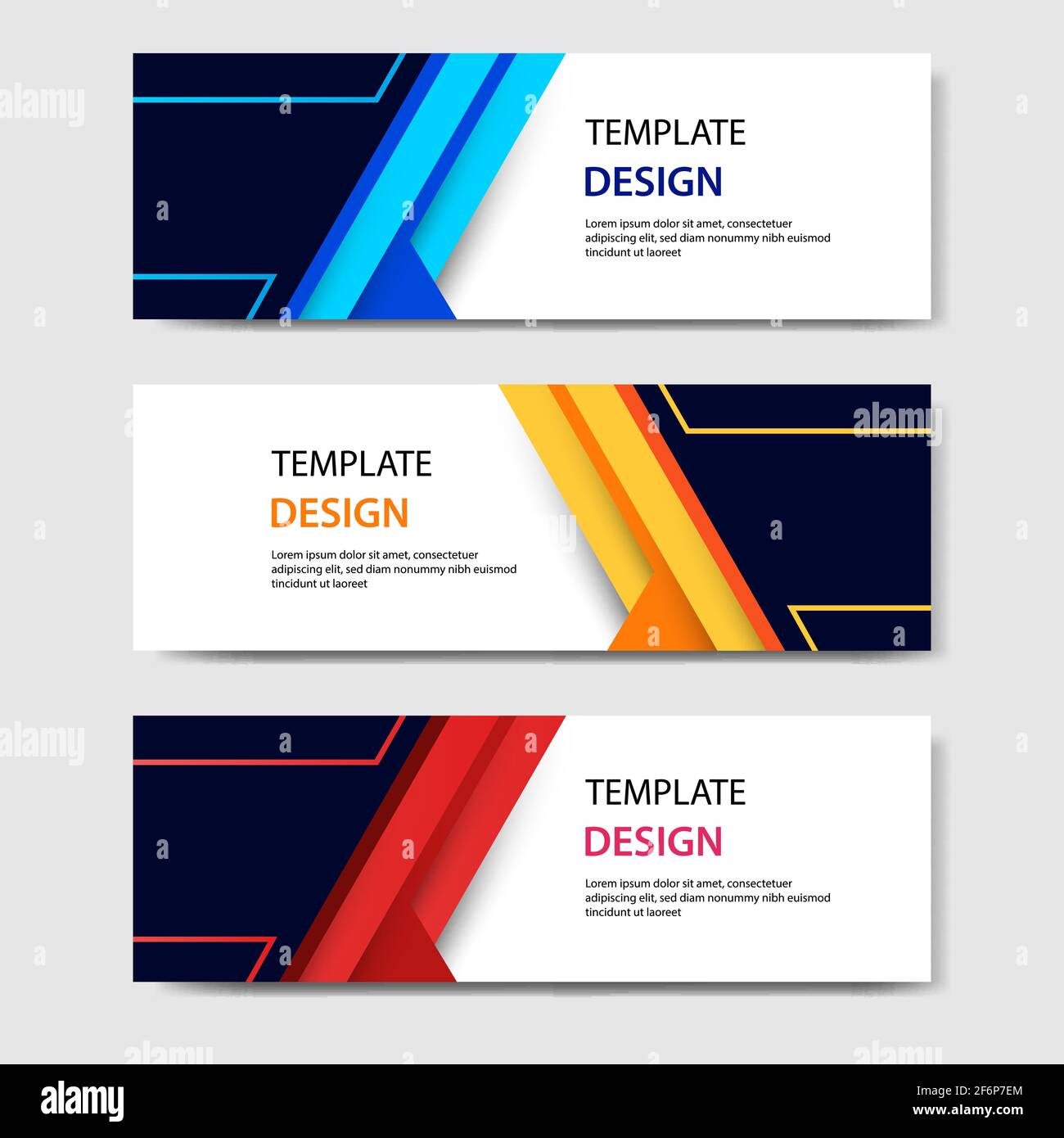paper cut horizontal geometric business banners in blue, orange, red in ...